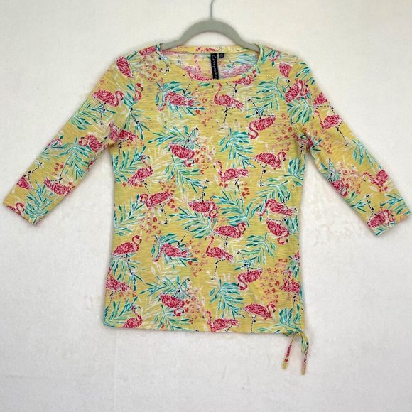 Casey Key | Tops | Casey Key Womens Yellow Palm Tree Flamingo Print 34 ...